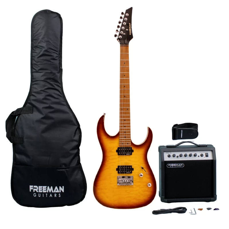 Pack De Guitarra Eléctrica Freeman RIFF MASTER Sunburst SRG-180F FMT ...